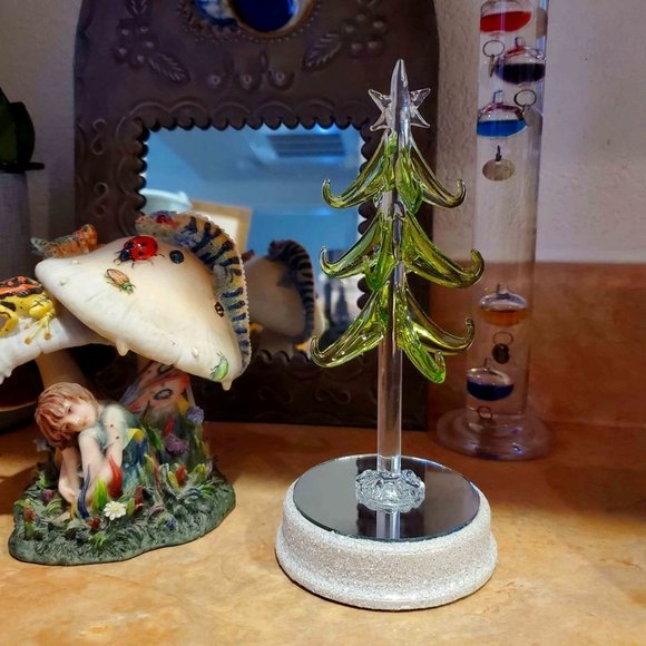 GANZ | Holiday | Vtg Handblown Glass Christmas Tree Mirror Glitter Base ...